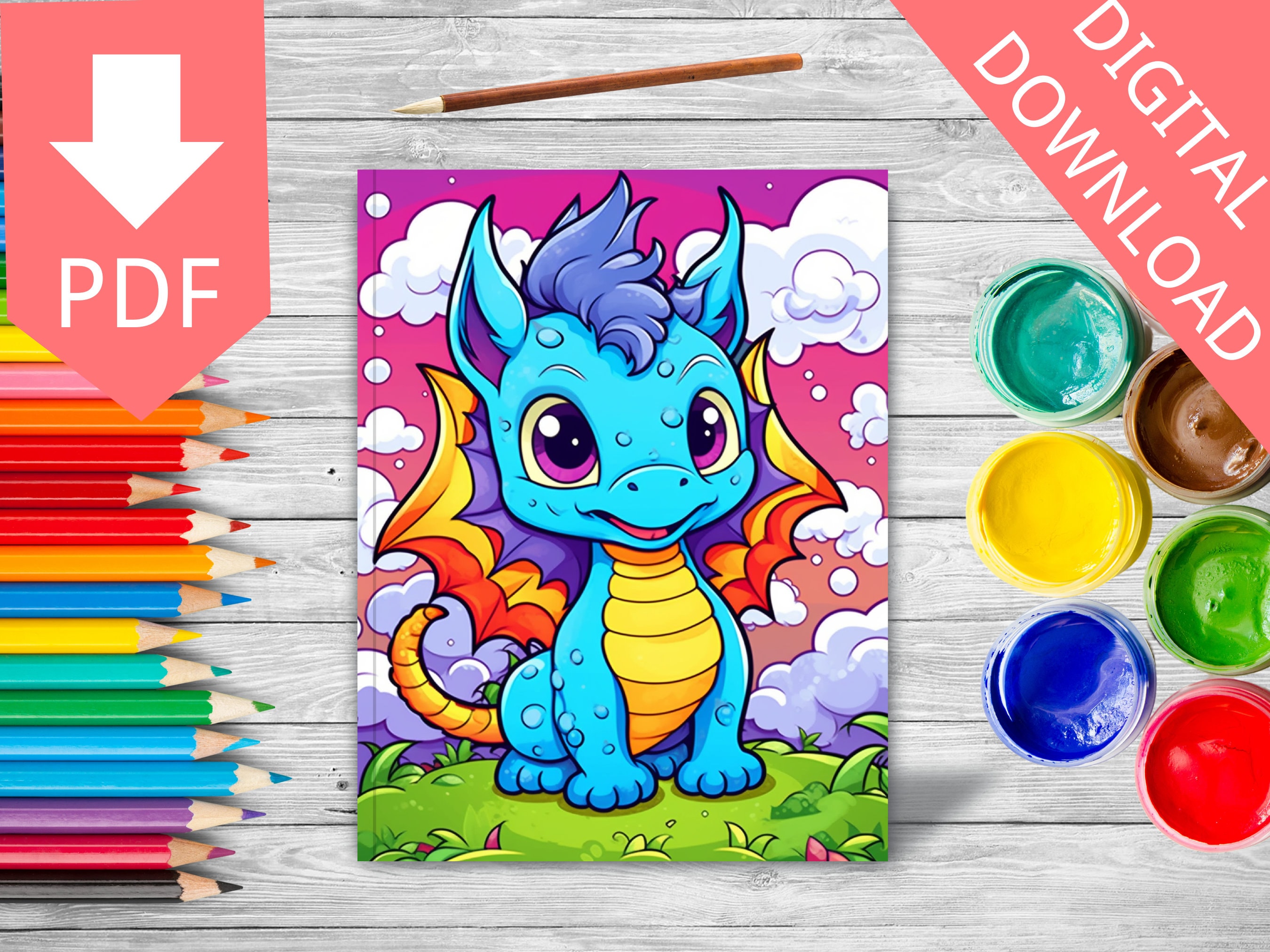 Cute Dragon Coloring Pages for Kids, Fantasy Creature Coloring Book ...
