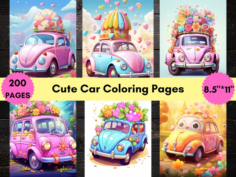 Cute Car Coloring Pages for Kids, Coloring Book for Children, Vehicle ...