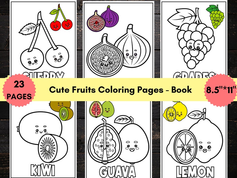 Cute Fruit Coloring Pages, Kawaii Food Printable, Funny Fruits Coloring ...