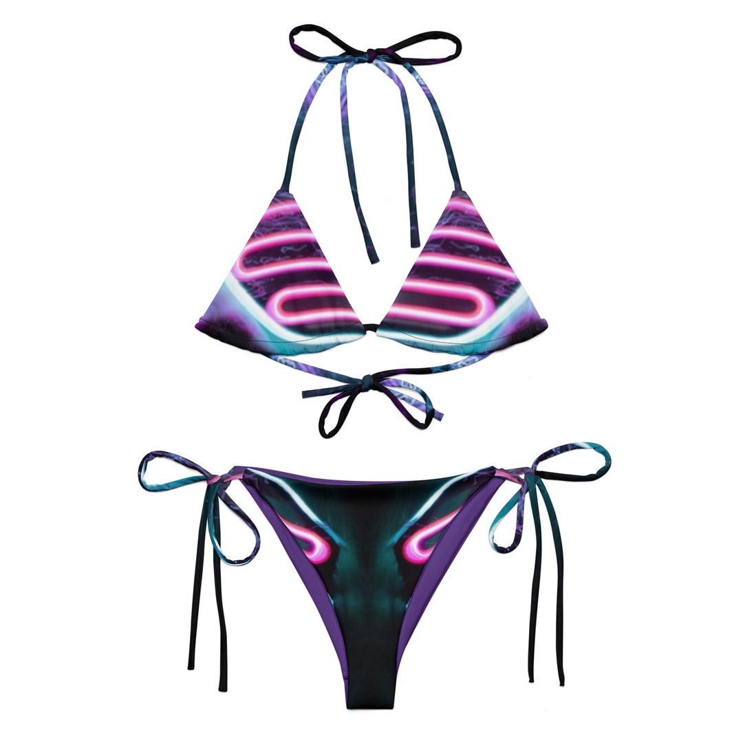NEON Pink ANGELIC LIGHTS blacklight Party String Bikini - Etsy