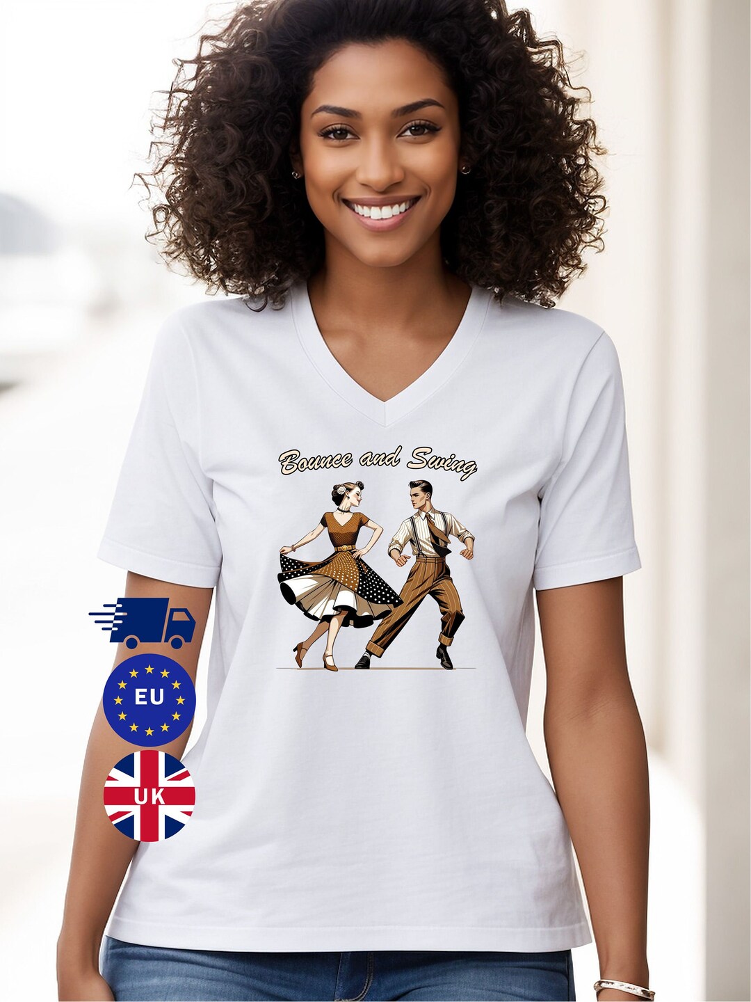 Vintage Swing Dance V-neck T-shirt, Classic Dancers Graphic Tee, Retro ...