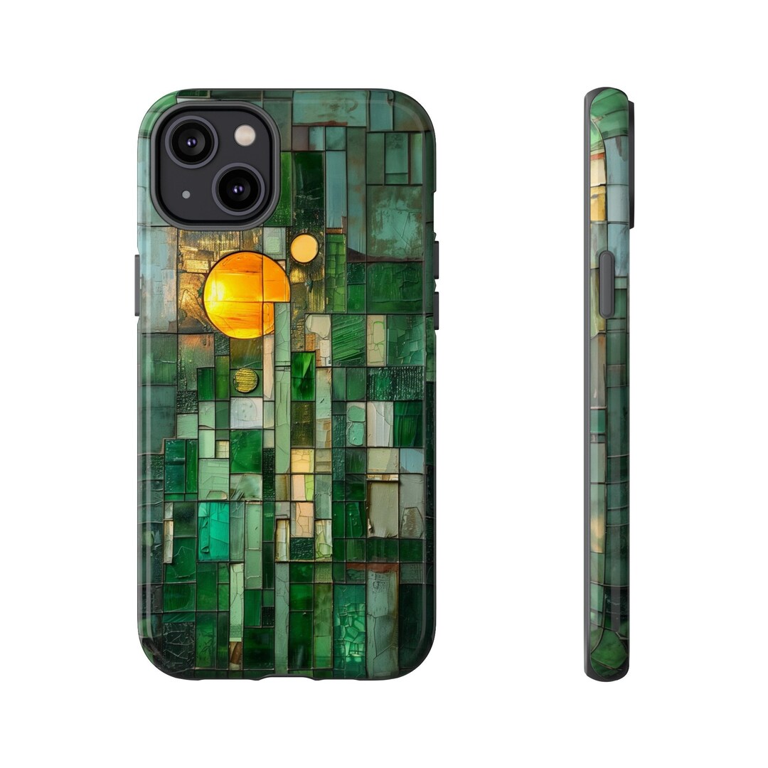 Green Stained Glass Rectangular Pattern Phone Case - Geometric Design ...