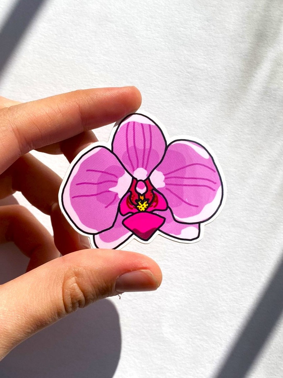 Pink Orchid Sticker, Tropical Flower Sticker, Vinyl Sticker, Colorful ...