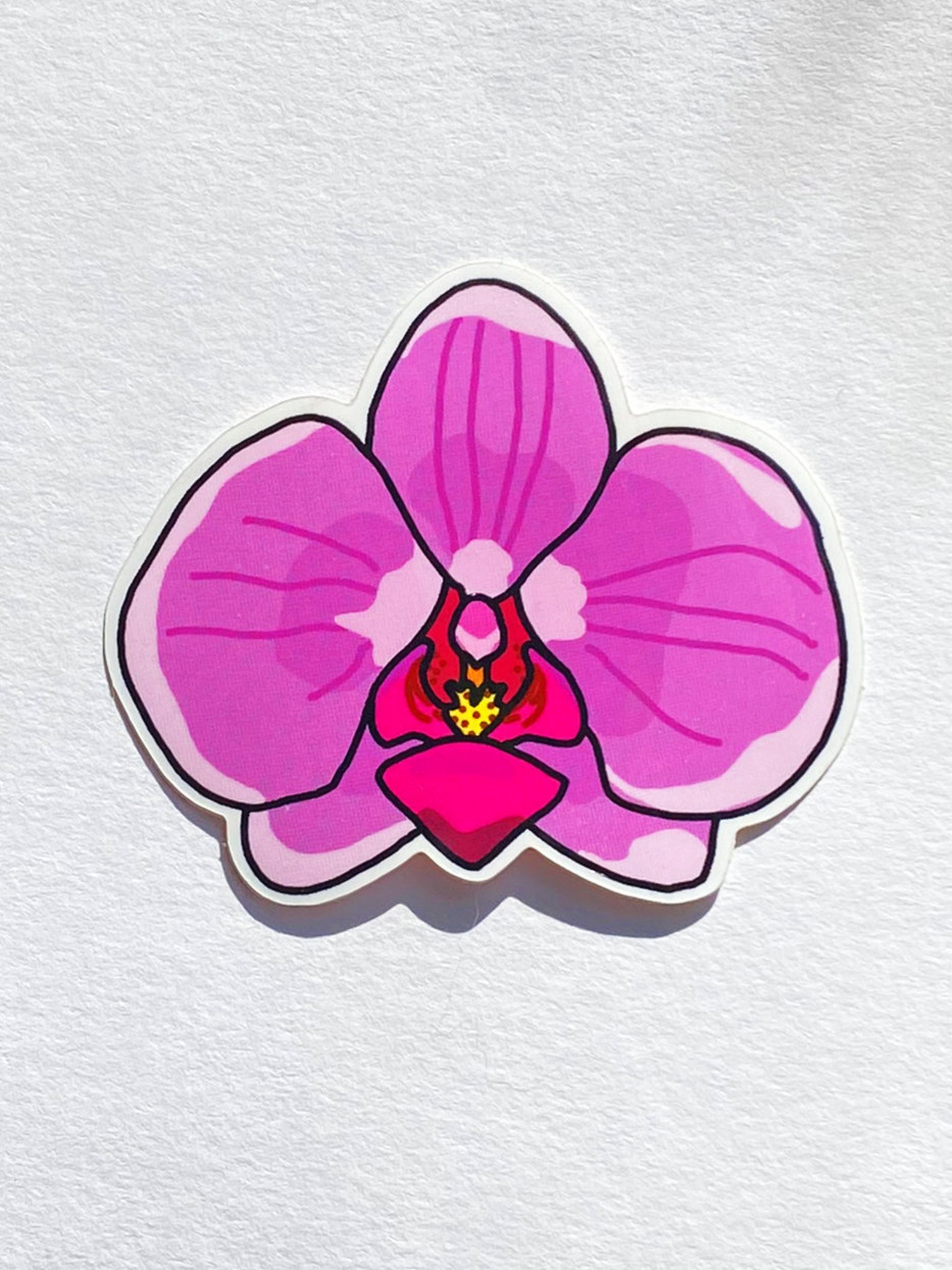 Pink Orchid Sticker, Tropical Flower Sticker, Vinyl Sticker, Colorful ...