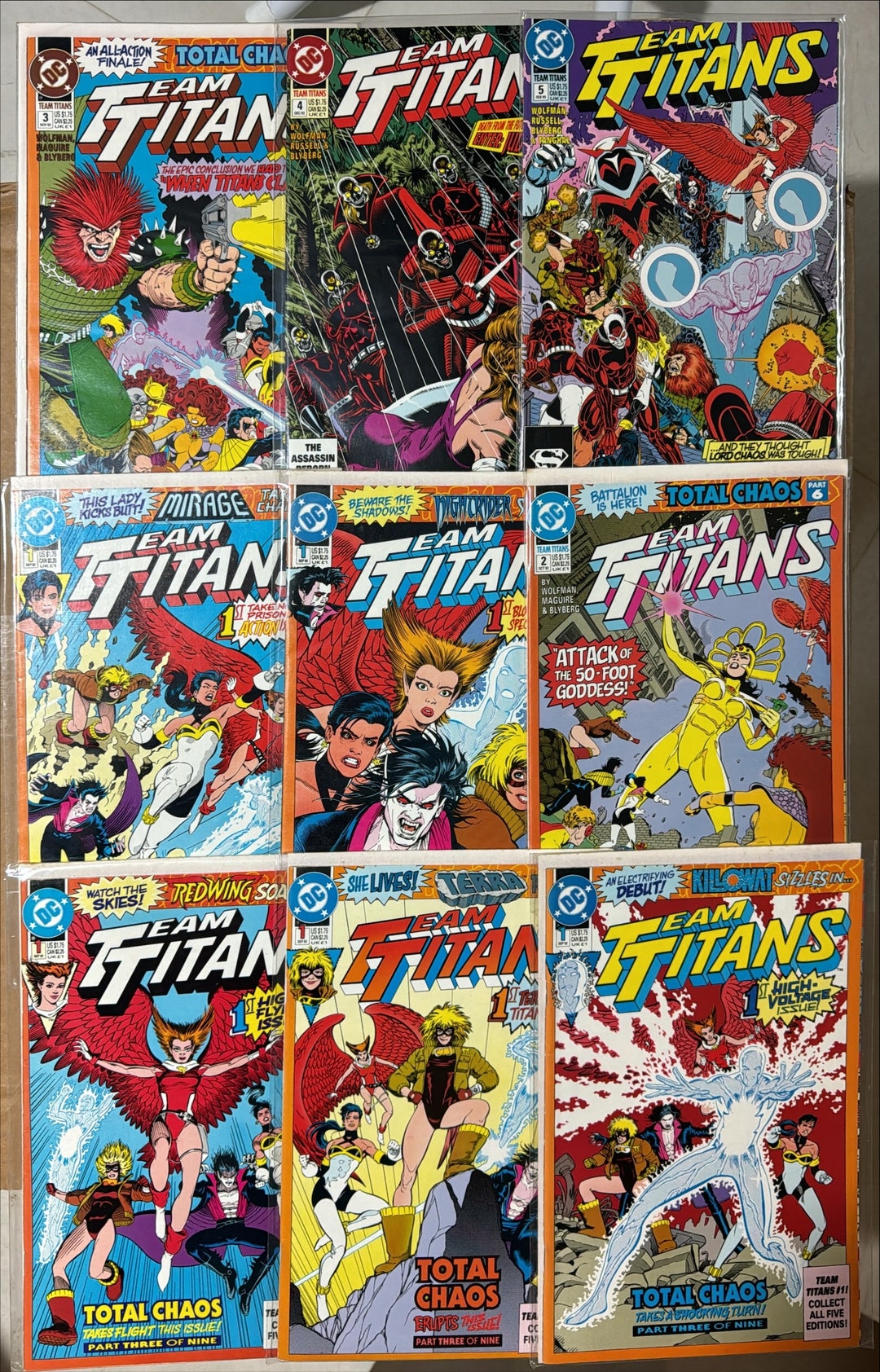 Team Titans 1A, 1B, 1C, 1D, 1E, 2, 3, 4, 5 Lot of 9 DC Comics 1992-1993 ...
