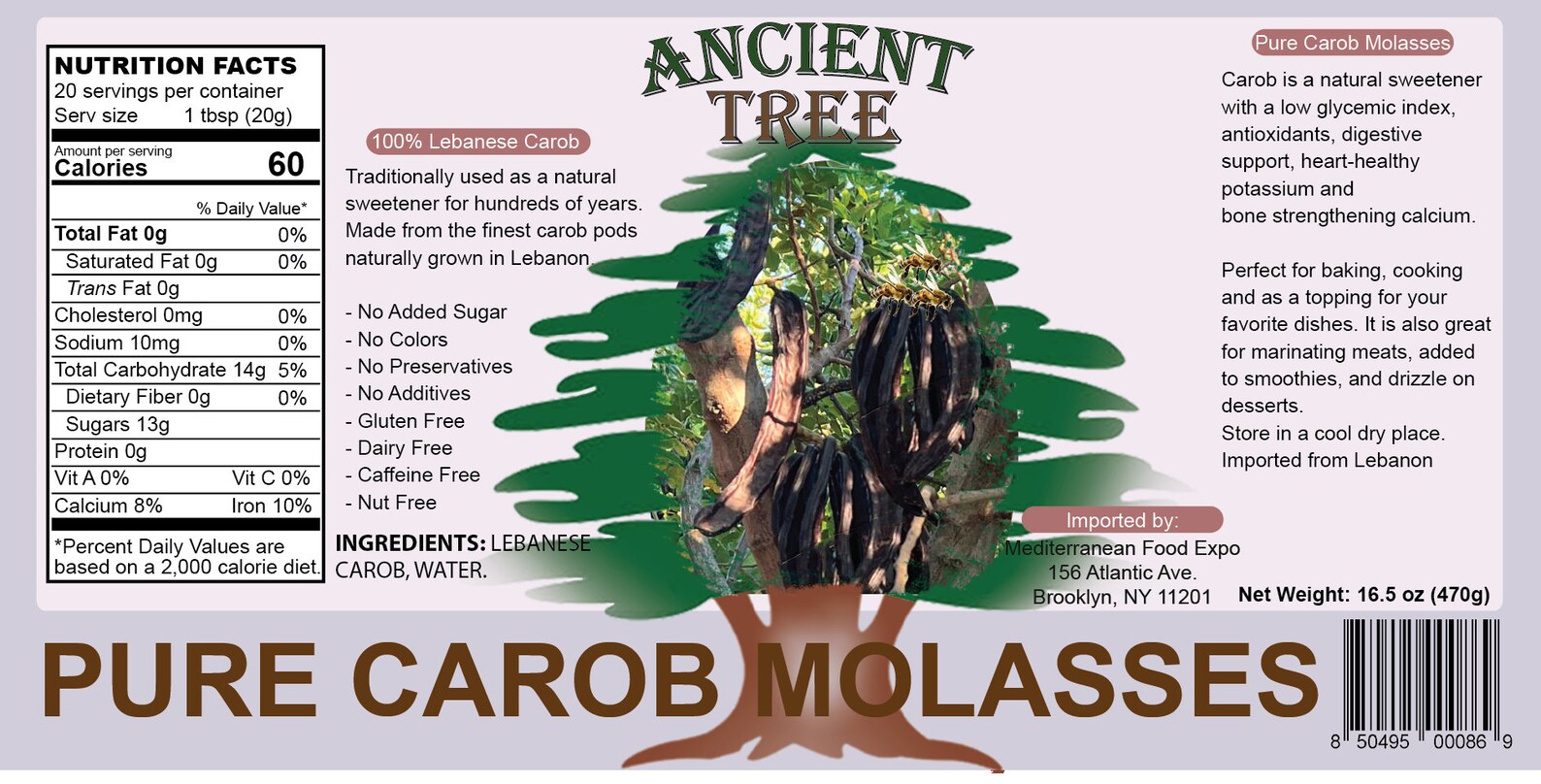Ancient Tree Pure Carob Molasses Imported From Lebanon - 16.5 Oz (470g ...