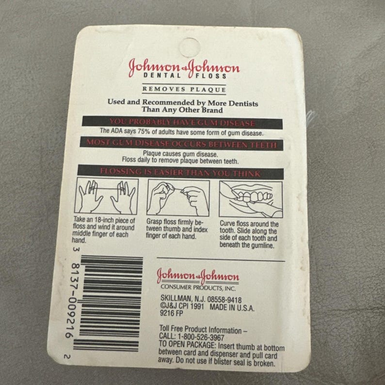 Vintage Johnson & Johnson Dental Floss Extra Fine Unwaxed 1991 New ...