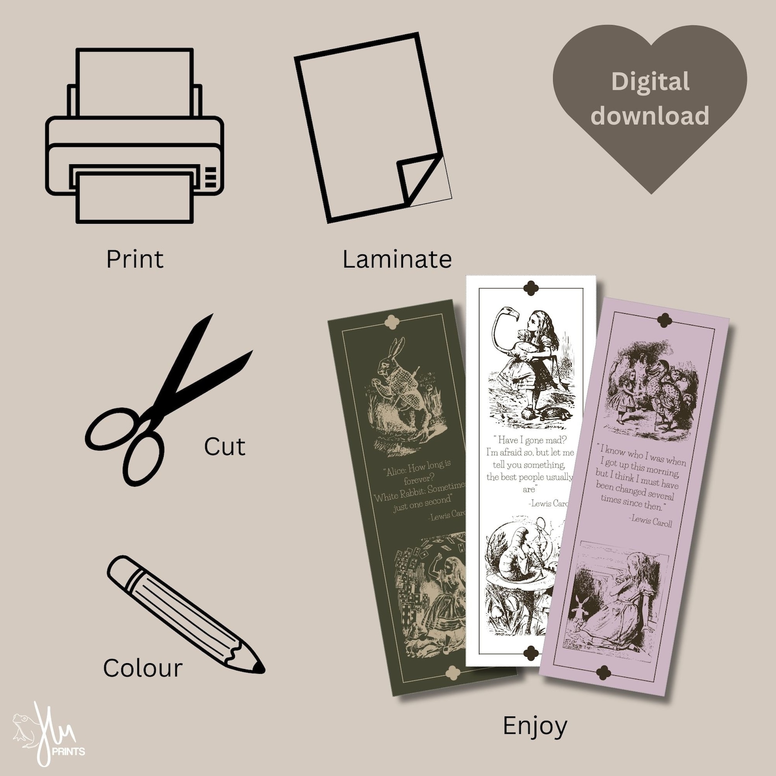 Printable Alice in Wonderland Bookmark Vintage Oldschool Bookmark Ink ...