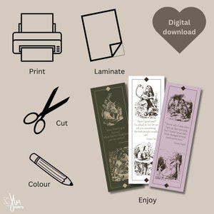 Printable Alice in Wonderland Bookmark Vintage Oldschool Bookmark Ink ...