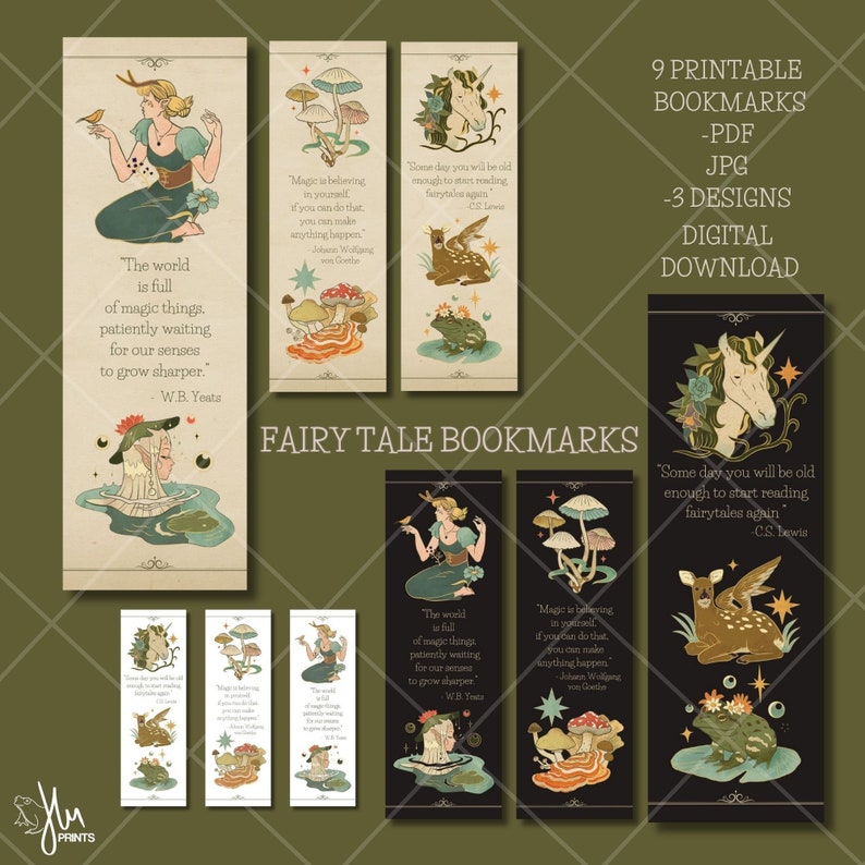 Printable Fairy Tale Bookmark Vintage Fantasy Bookmark Mythical ...