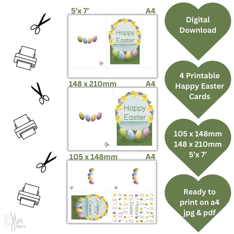 Printable Easter Card Bundle 4 Happy Easter Cards Print at Home ...