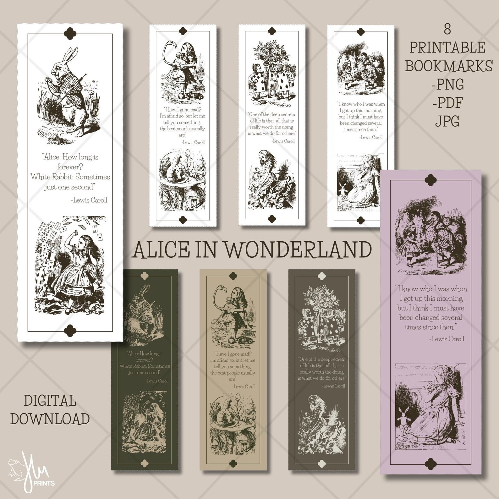 Printable Alice in Wonderland Bookmark Vintage Oldschool Bookmark Ink ...