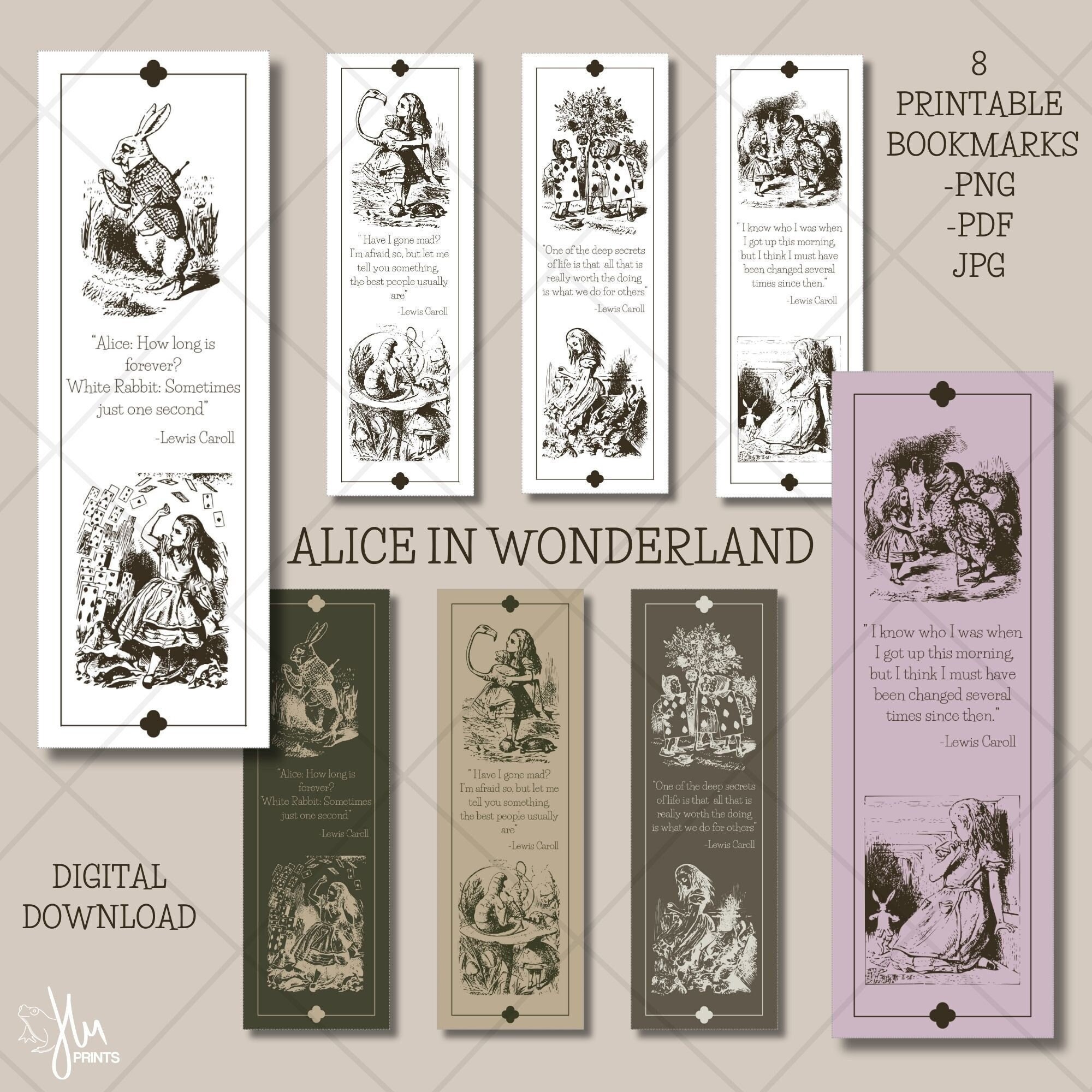 Printable Alice in Wonderland Bookmark Vintage Oldschool Bookmark Ink ...