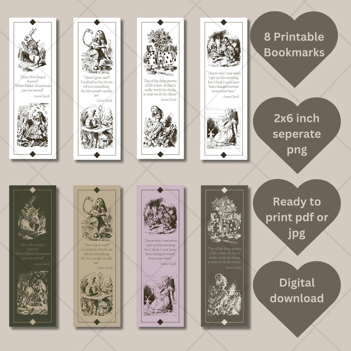Printable Alice in Wonderland Bookmark Vintage Oldschool Bookmark Ink ...