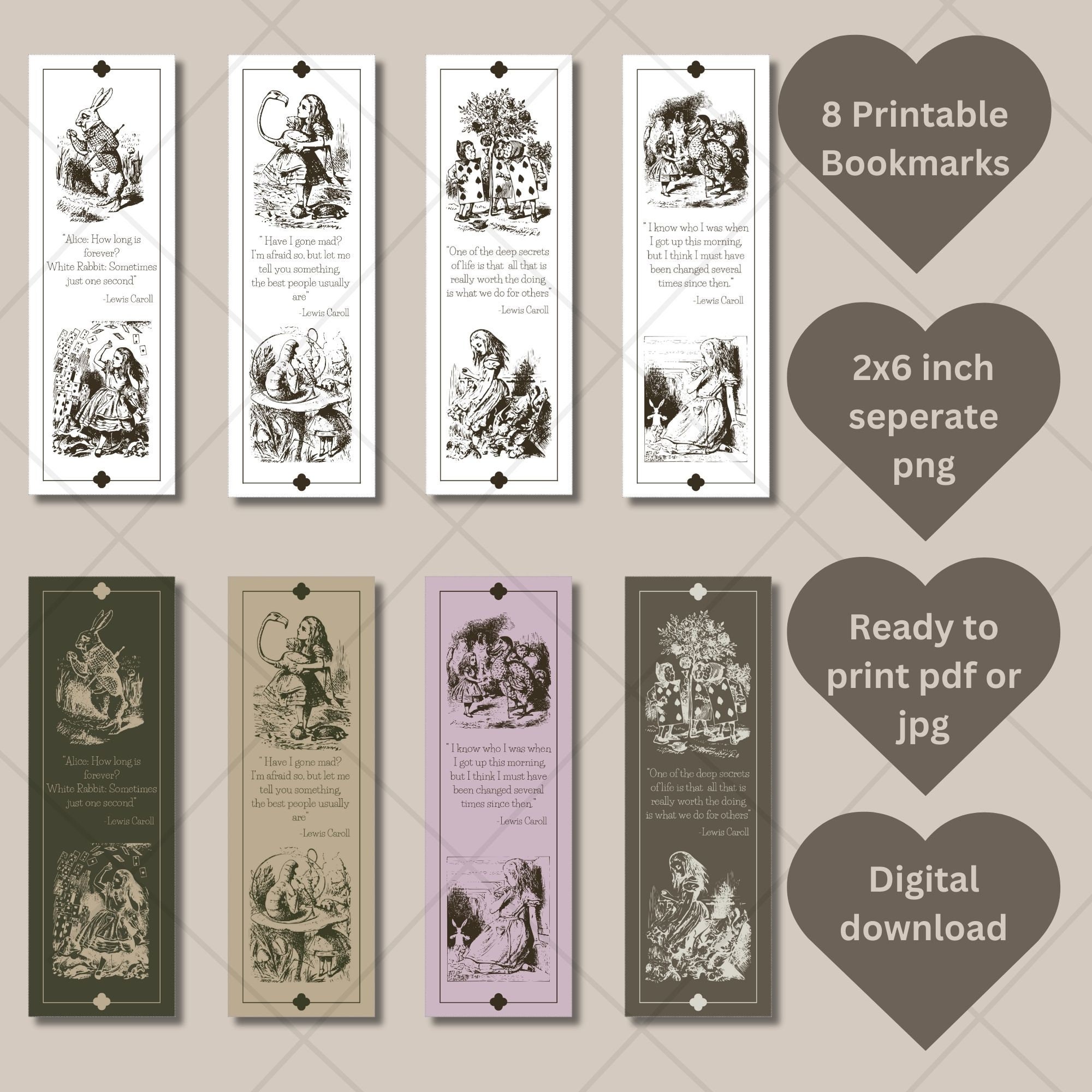 Printable Alice in Wonderland Bookmark Vintage Oldschool Bookmark Ink ...
