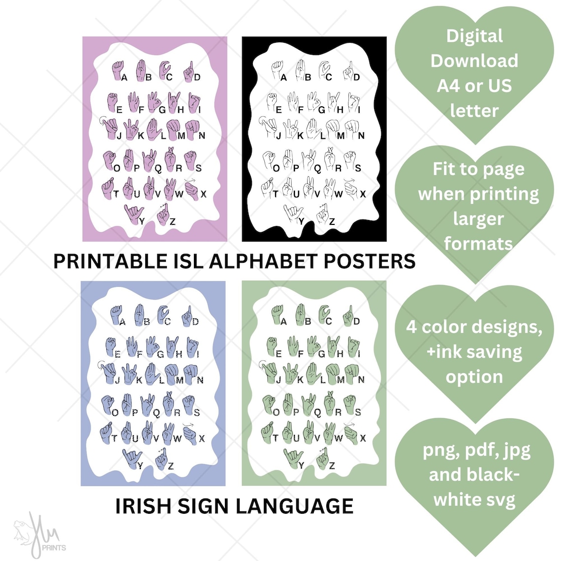 Printable Irish Sign Language Alphabet Poster Digital Poster Sign Language Child Room School ...