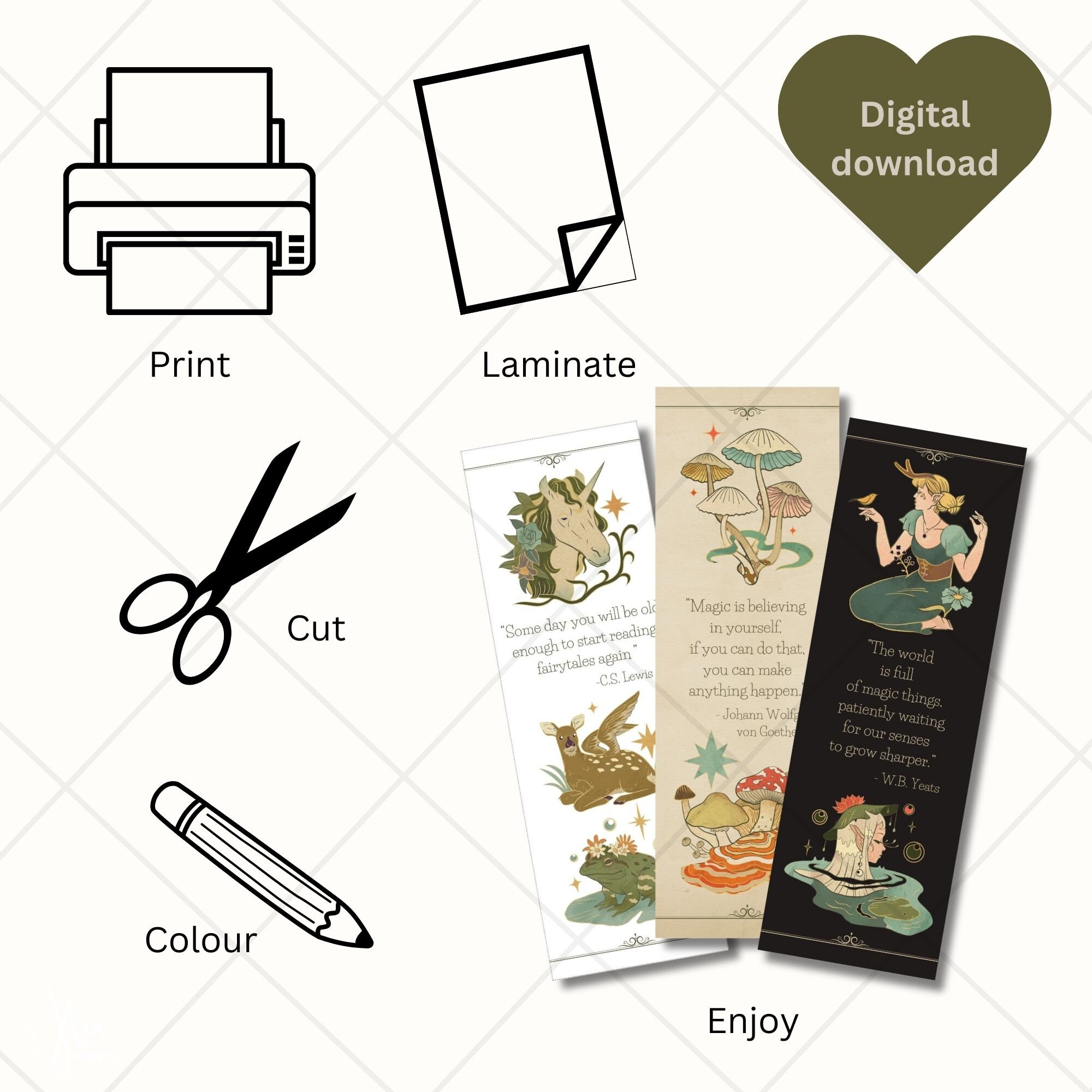 Printable Fairy Tale Bookmark Vintage Fantasy Bookmark Mythical ...