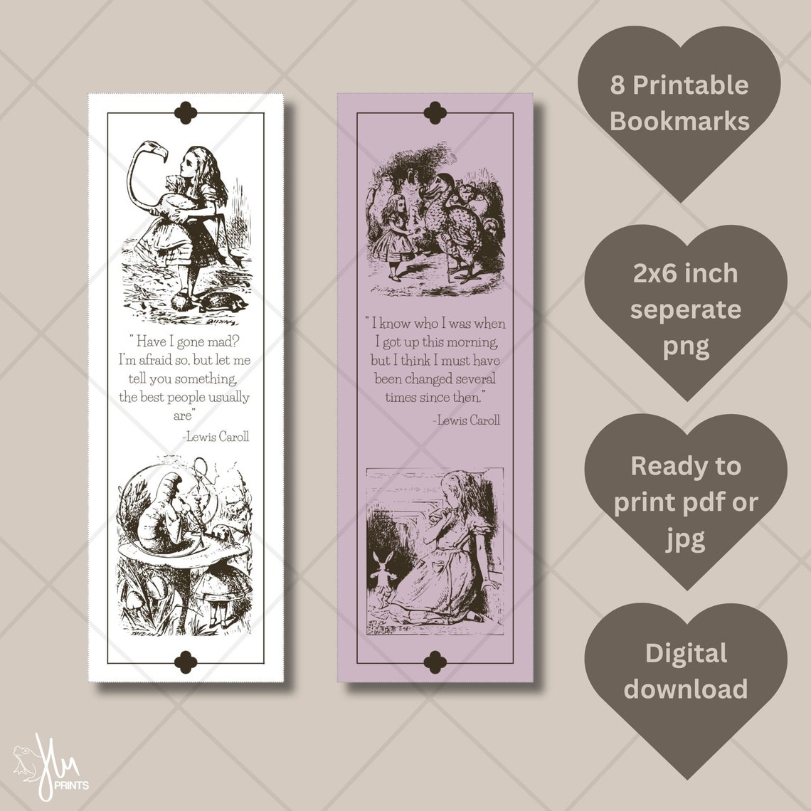 Printable Alice in Wonderland Bookmark Vintage Oldschool Bookmark Ink ...