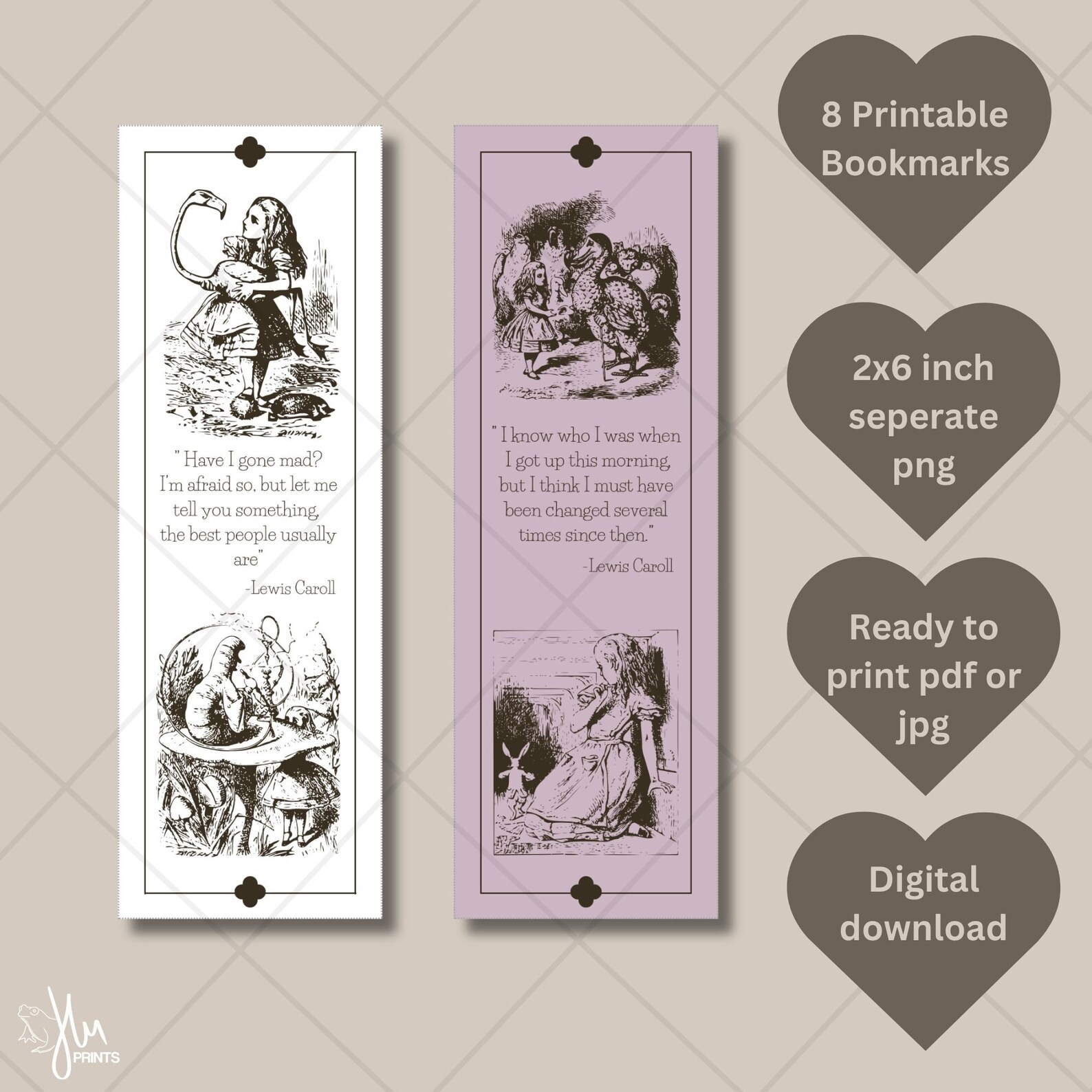 Printable Alice in Wonderland Bookmark Vintage Oldschool Bookmark Ink ...