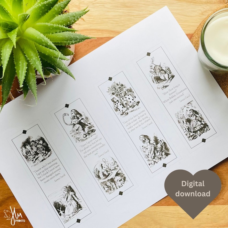 Printable Alice in Wonderland Bookmark Vintage Oldschool Bookmark Ink ...