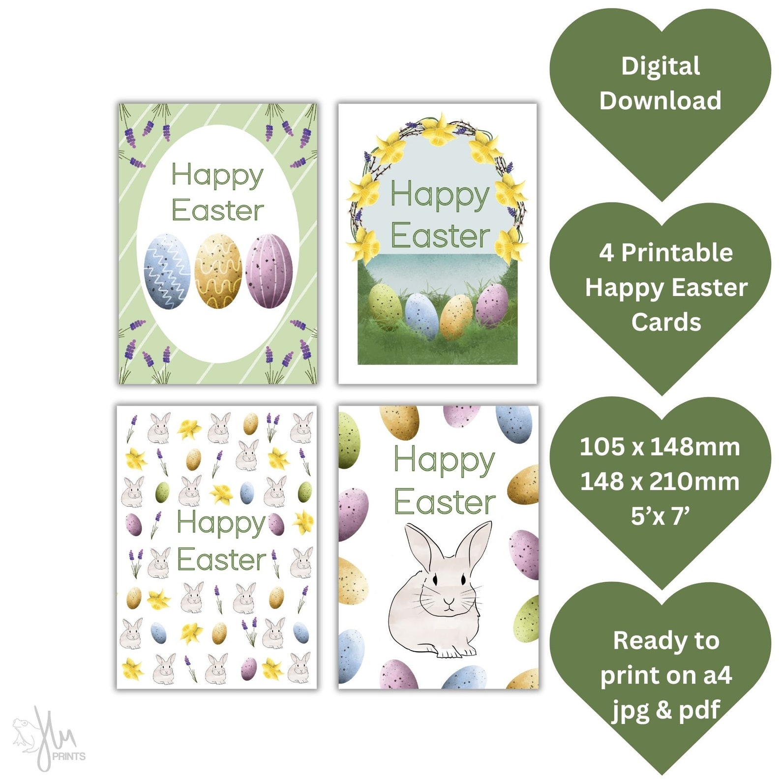 Printable Easter Card Bundle 4 Happy Easter Cards Print at Home ...
