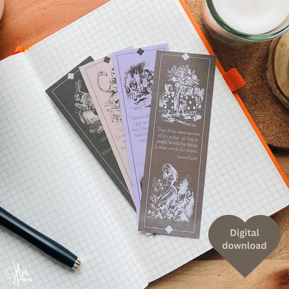 Printable Alice in Wonderland Bookmark Vintage Oldschool Bookmark Ink ...