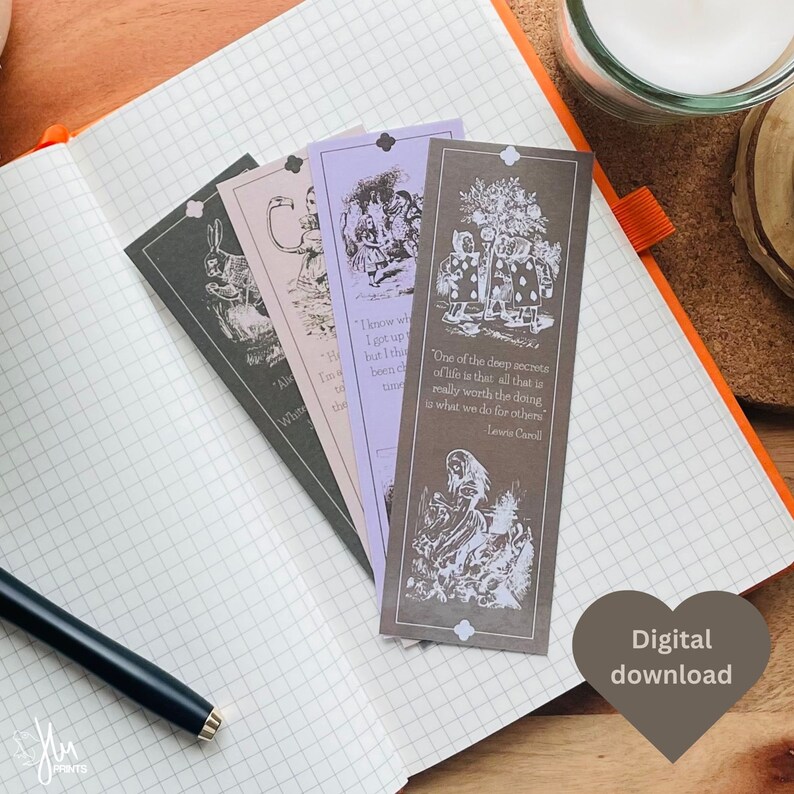 Printable Alice in Wonderland Bookmark Vintage Oldschool Bookmark Ink ...