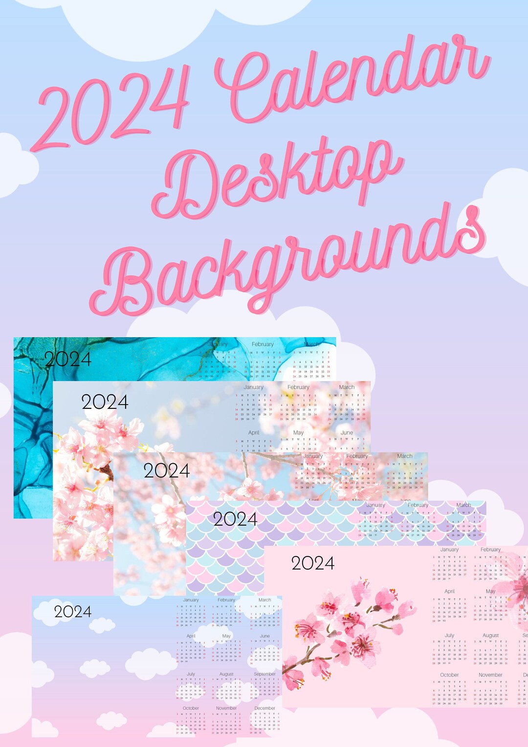 Girly 2024 Desktop Calendar Backgrounds - Etsy