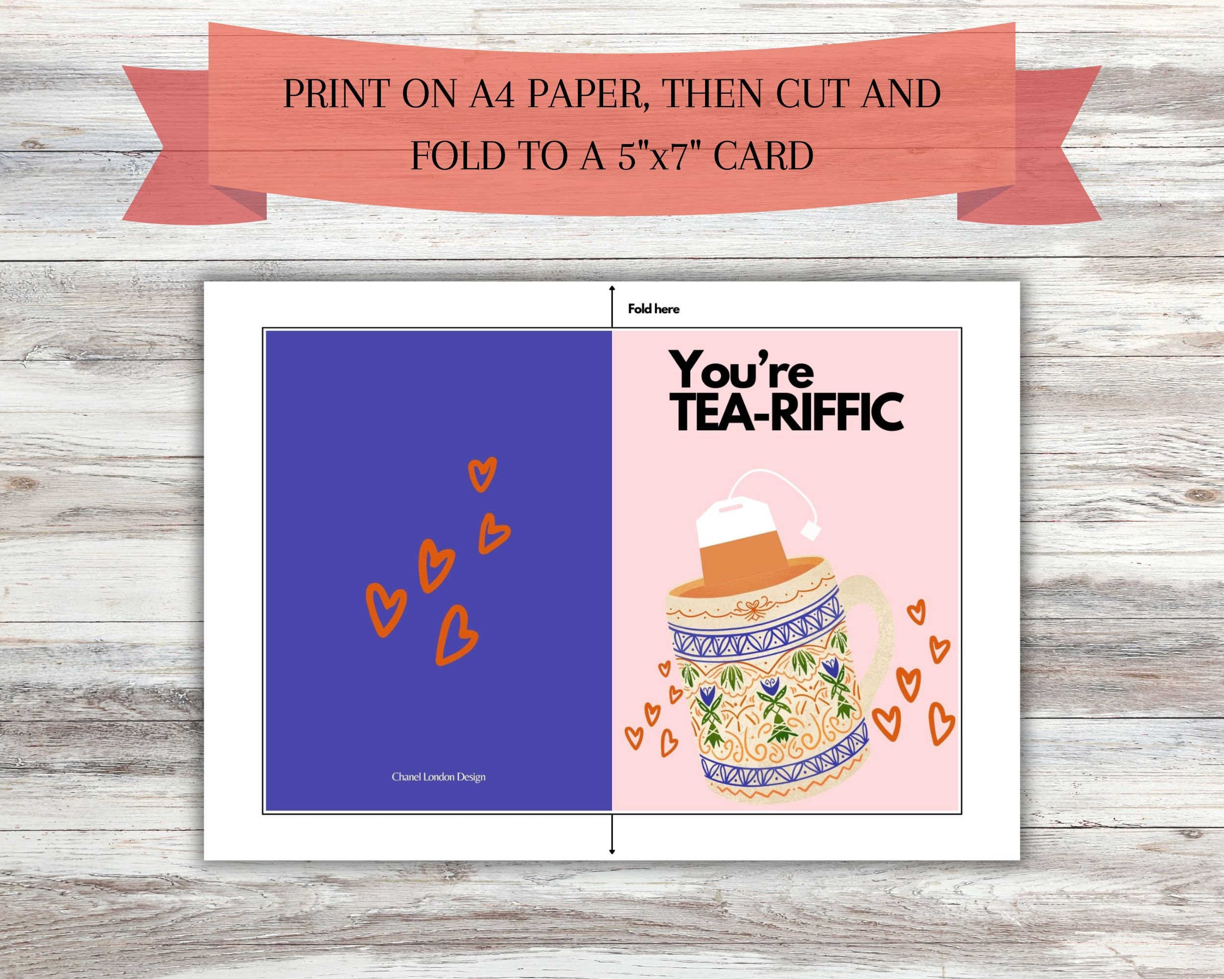 You're Tea-riffic, Funny Greeting Card DIGITAL DOWNLOAD Printable 5x7 ...