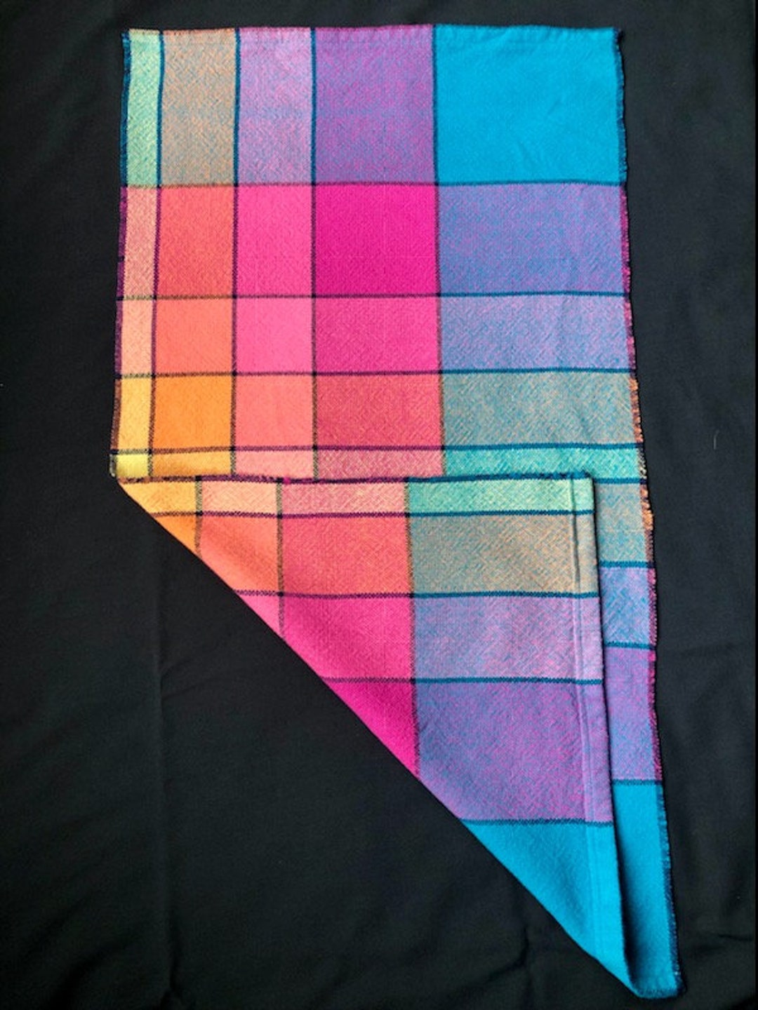 Handwoven Kitchen Towel - Peacock Blue Color Block - Etsy