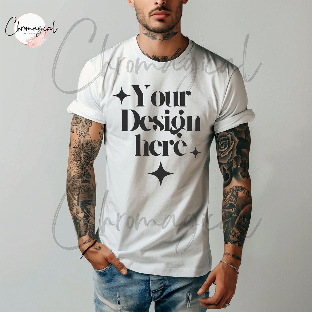 High-resolution Men's White T-shirt Mockup | Bella+canvas 3001 ...