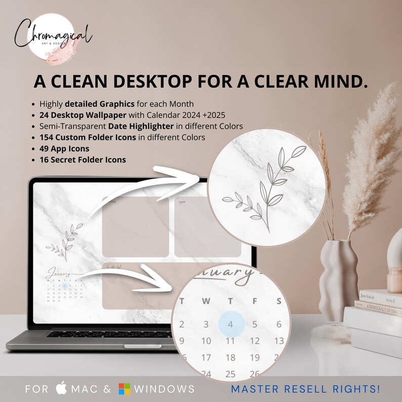 Minimalist Wallpaper Desktop Organizer 2024 2025 Bundle MRR & PLR ...