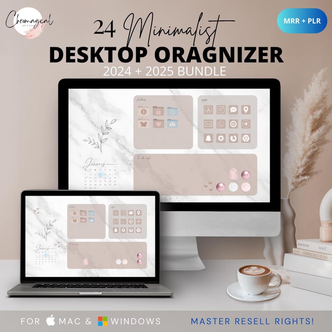 Minimalist Wallpaper Desktop Organizer 2024 2025 Bundle MRR & PLR ...