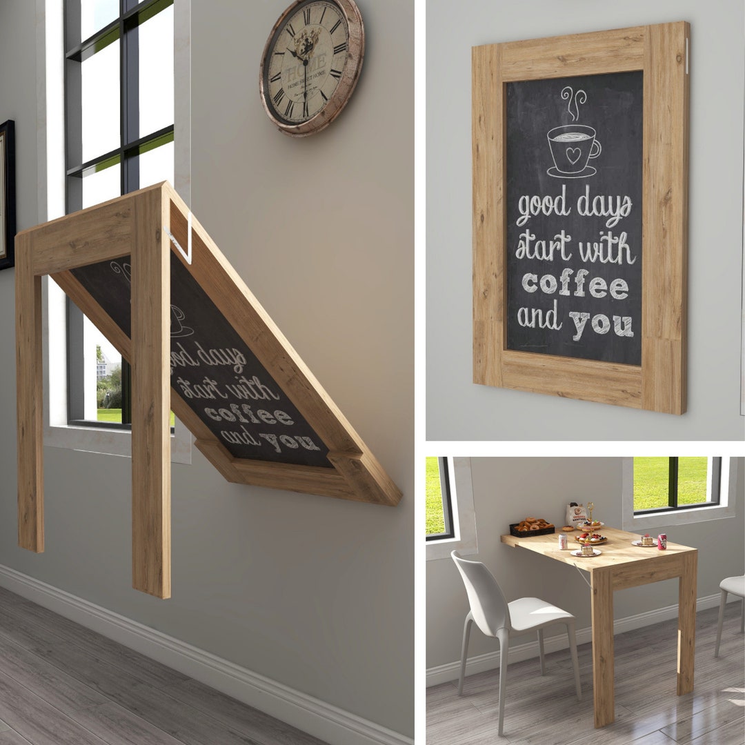 Wall Mounted Murphy Table, Foldable Kitchen Frame Table, Pine Wooden ...