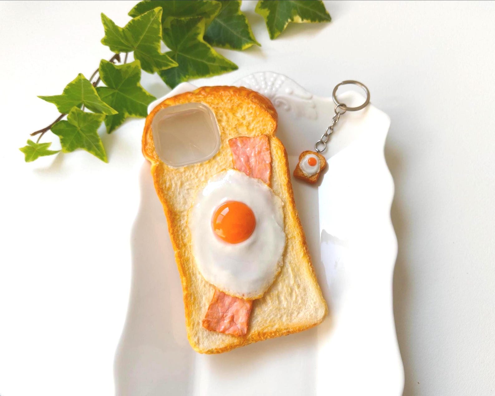 Cute Bacon Egg Toast iPhone Case Decoden Polymer Clay Handmade Custom ...