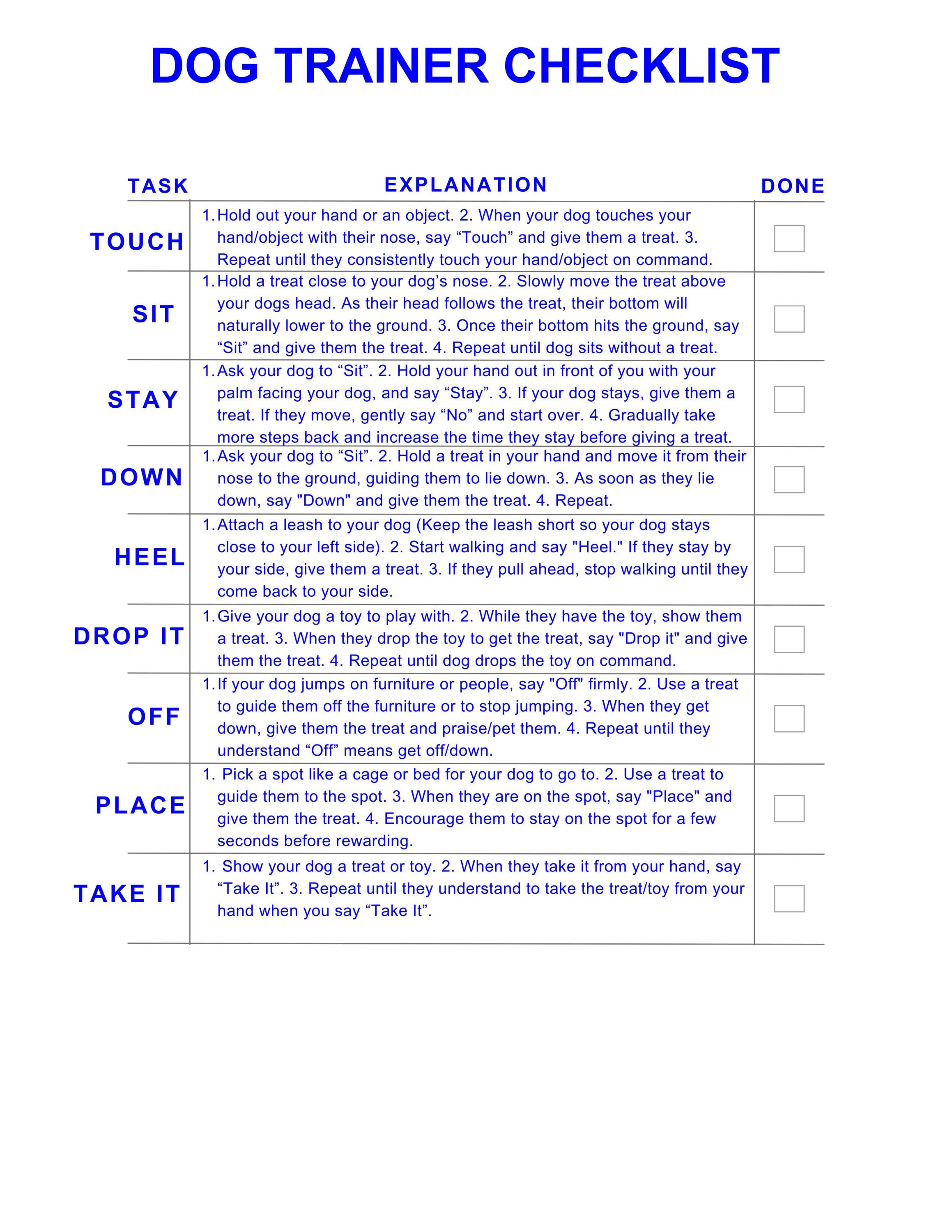 Dog Training Checklist PDF | Step-by-step Guide for Beginner Commands ...