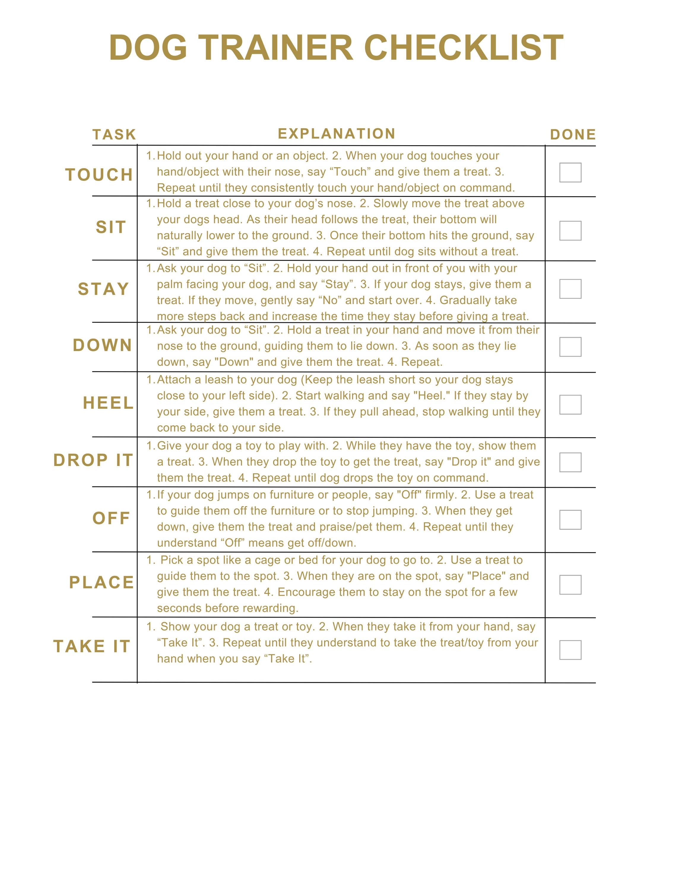 Dog Training Checklist PDF | Step-by-step Guide for Beginner Commands ...