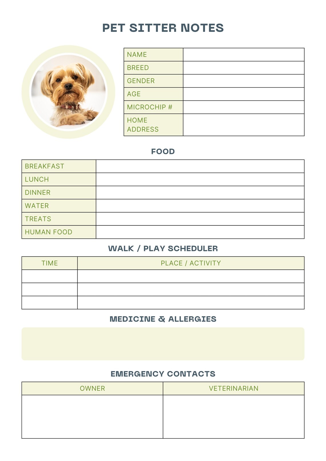 Customizable Pet Sitter Instructions Templates PDF | Fillable Pet Care ...