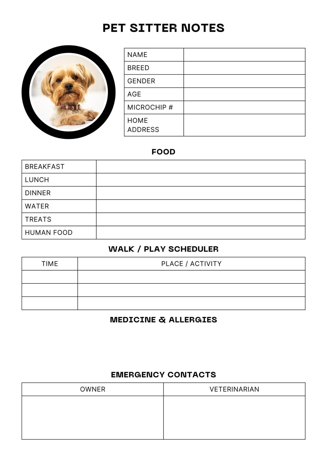 Customizable Pet Sitter Instructions Templates PDF | Fillable Pet Care ...