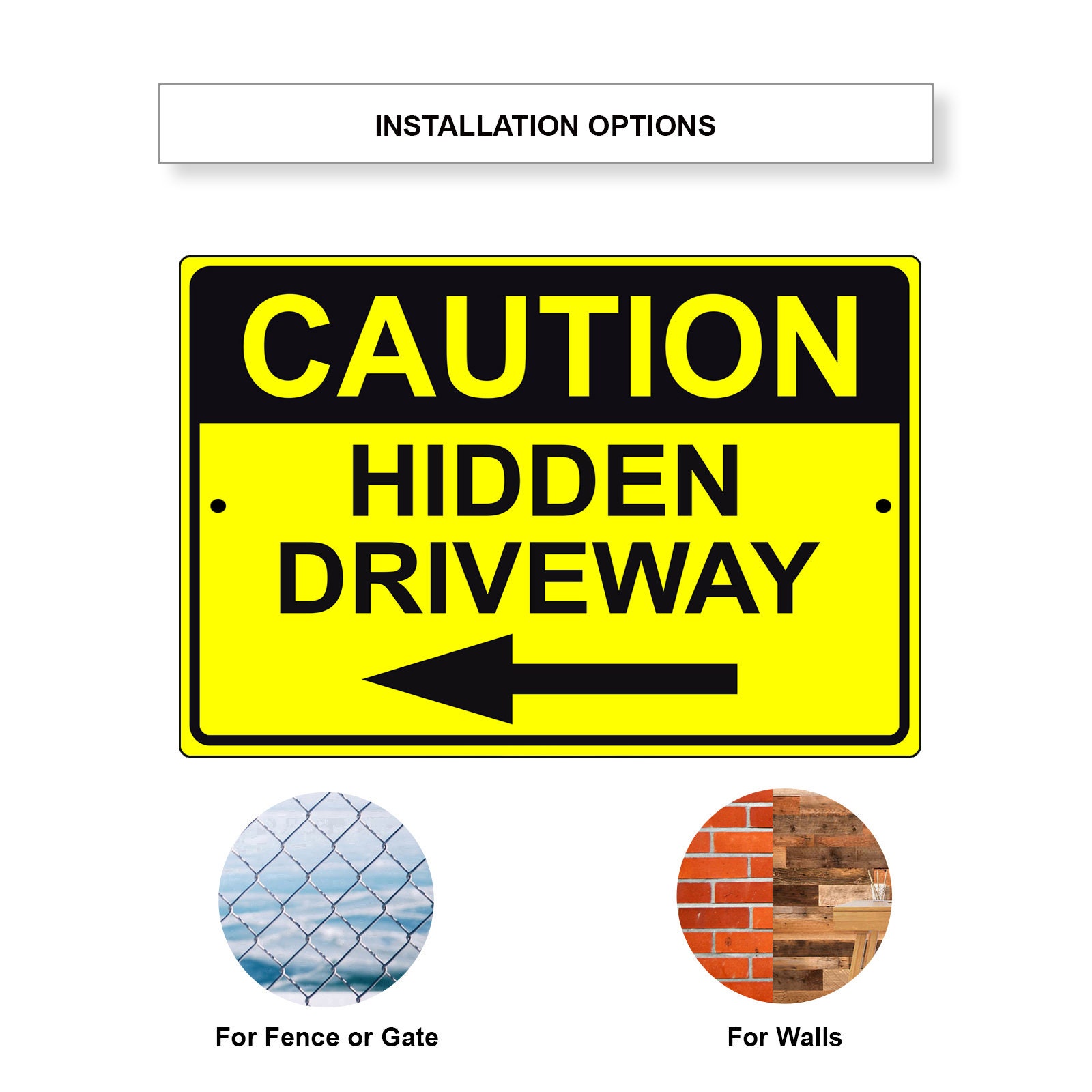 Caution Hidden Driveway With Left Arrow Metal Sign Traffic Road Home ...