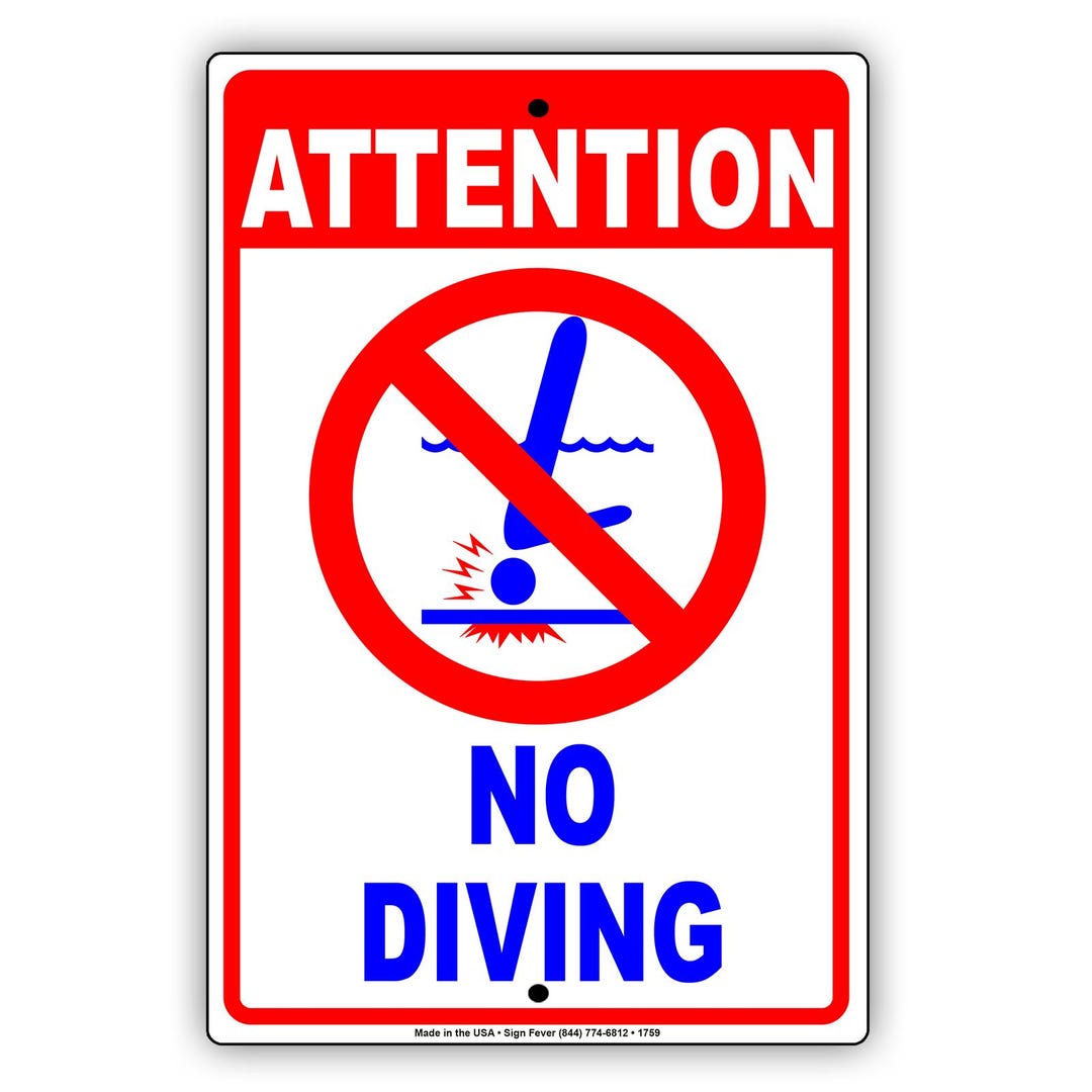 Attention No Diving Shallow Water Metal Sign Beach Swimming Pool Decor ...