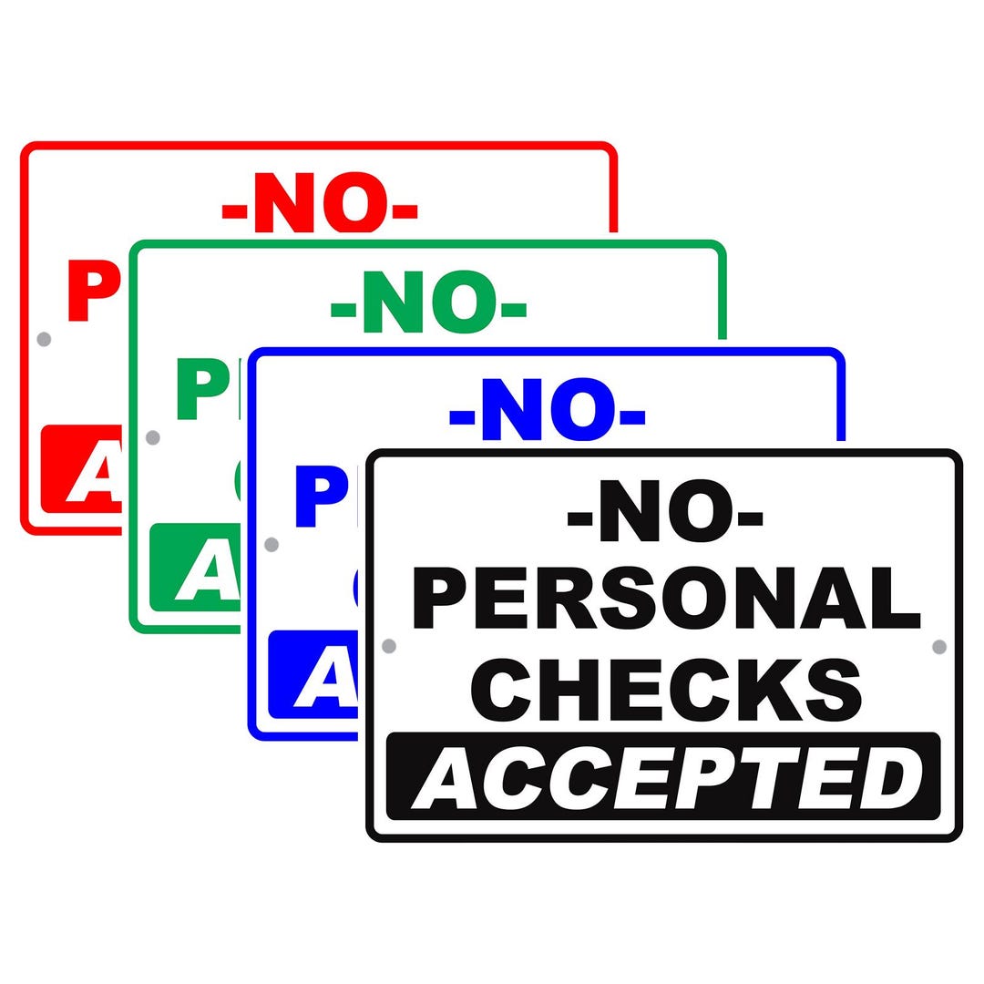 No Personal Checks Accepted Metal Sign for Hotels Stores Shop Wall ...