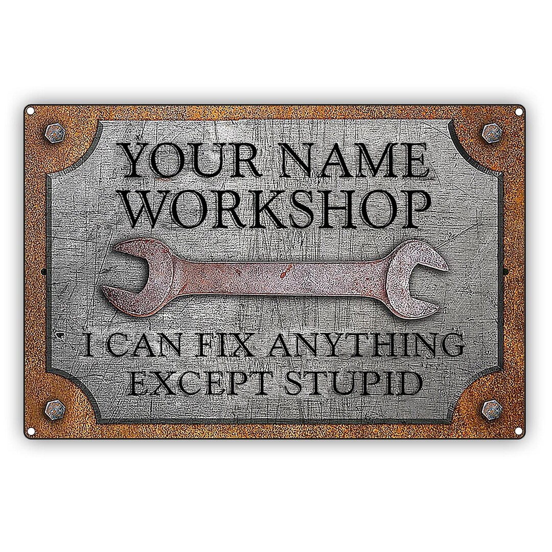 Custom Sign Your Name Workshop Metal Sign Personalized Name Garage Home ...