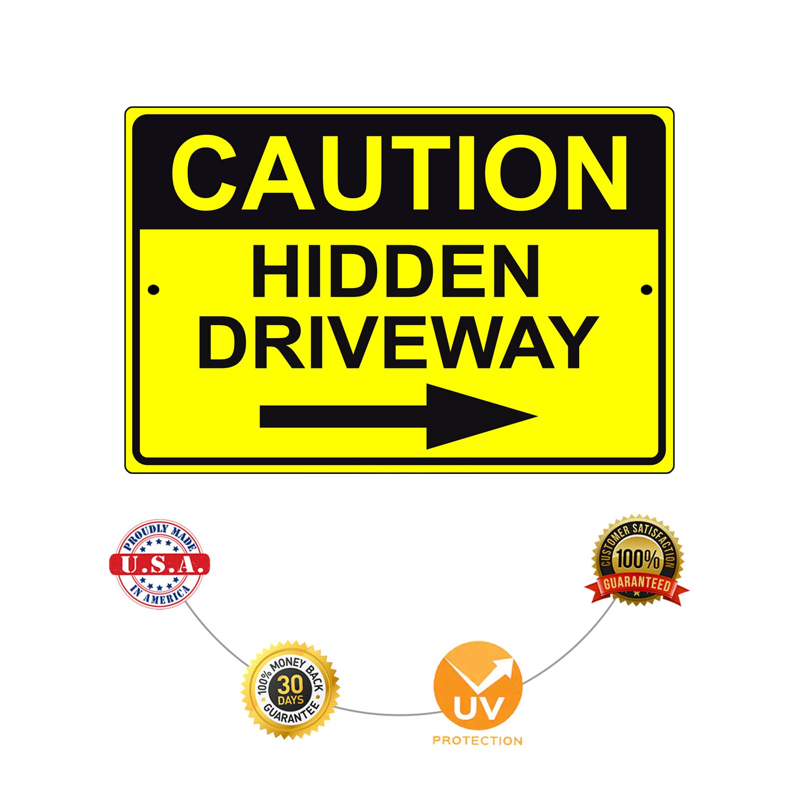 Caution Hidden Driveway With Right Arrow Metal Sign Traffic Road Home ...