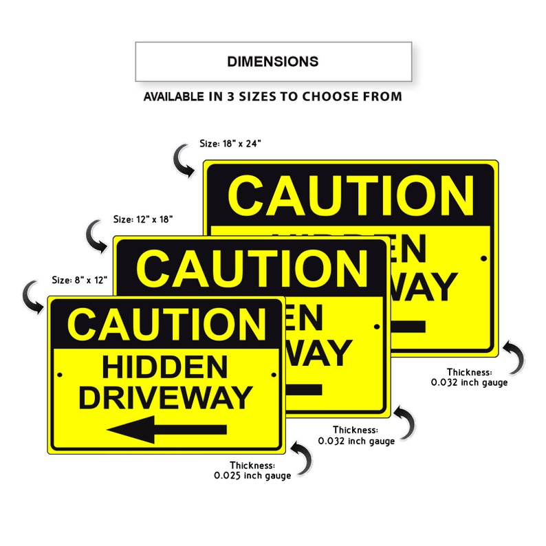 Caution Hidden Driveway With Left Arrow Metal Sign Traffic Road Home ...