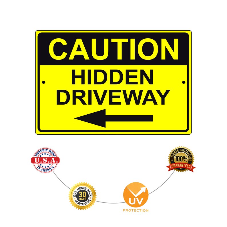 Caution Hidden Driveway With Left Arrow Metal Sign Traffic Road Home ...