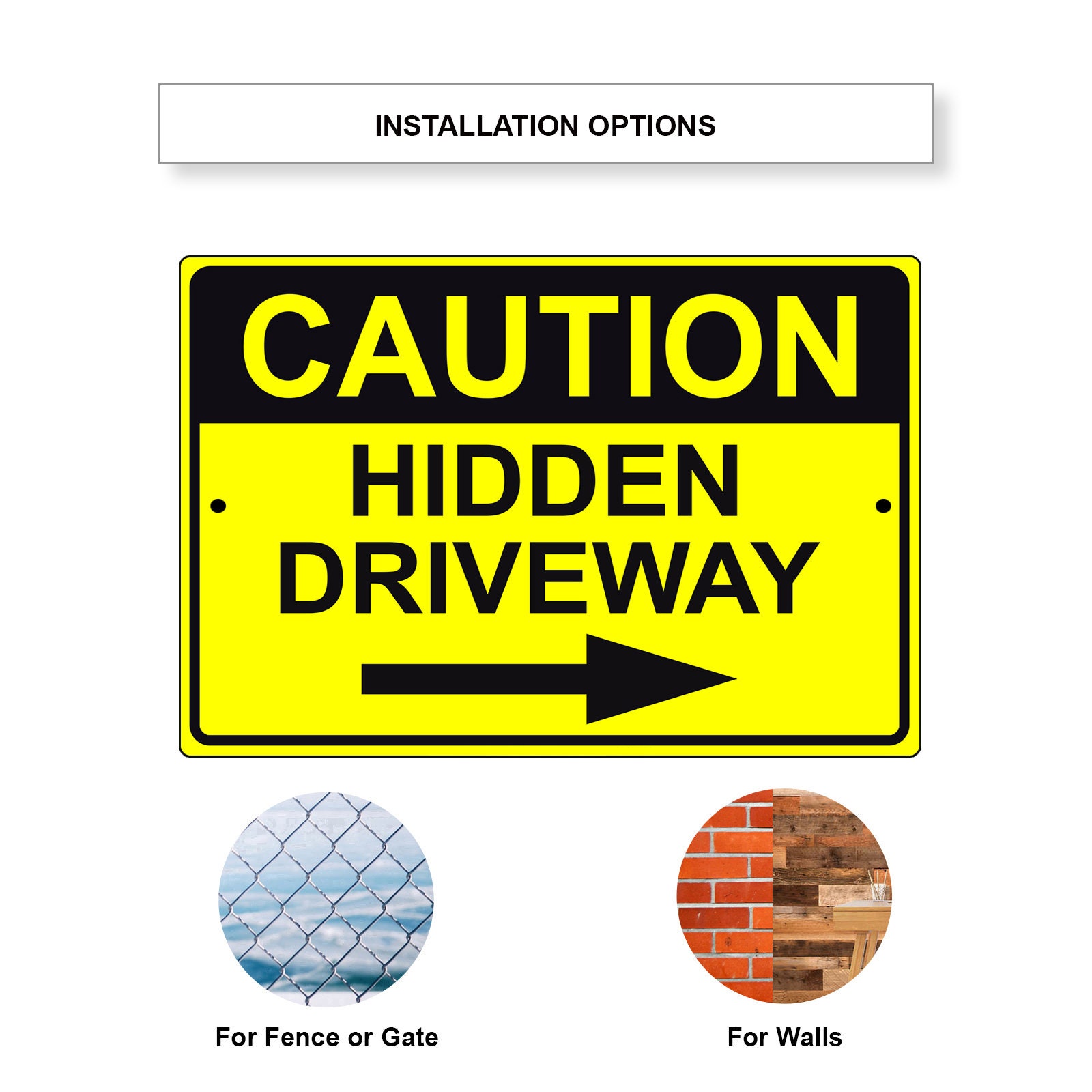 Caution Hidden Driveway With Right Arrow Metal Sign Traffic Road Home ...