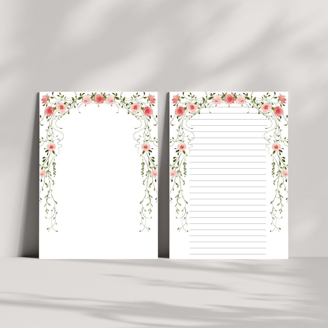 Garden Rose Letter Paper,printable Rose Letter, Paper Floral Stationery ...