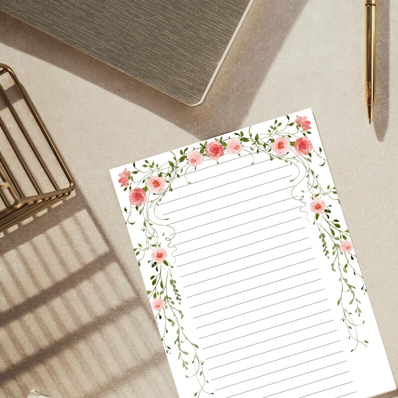 Garden Rose Letter Paper,printable Rose Letter, Paper Floral Stationery ...