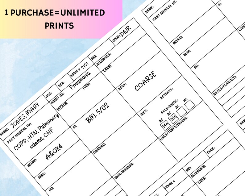 Nurse Report Sheet Bundle, ICU Report Sheet, Nurse Brain Sheet, Medsurg ...